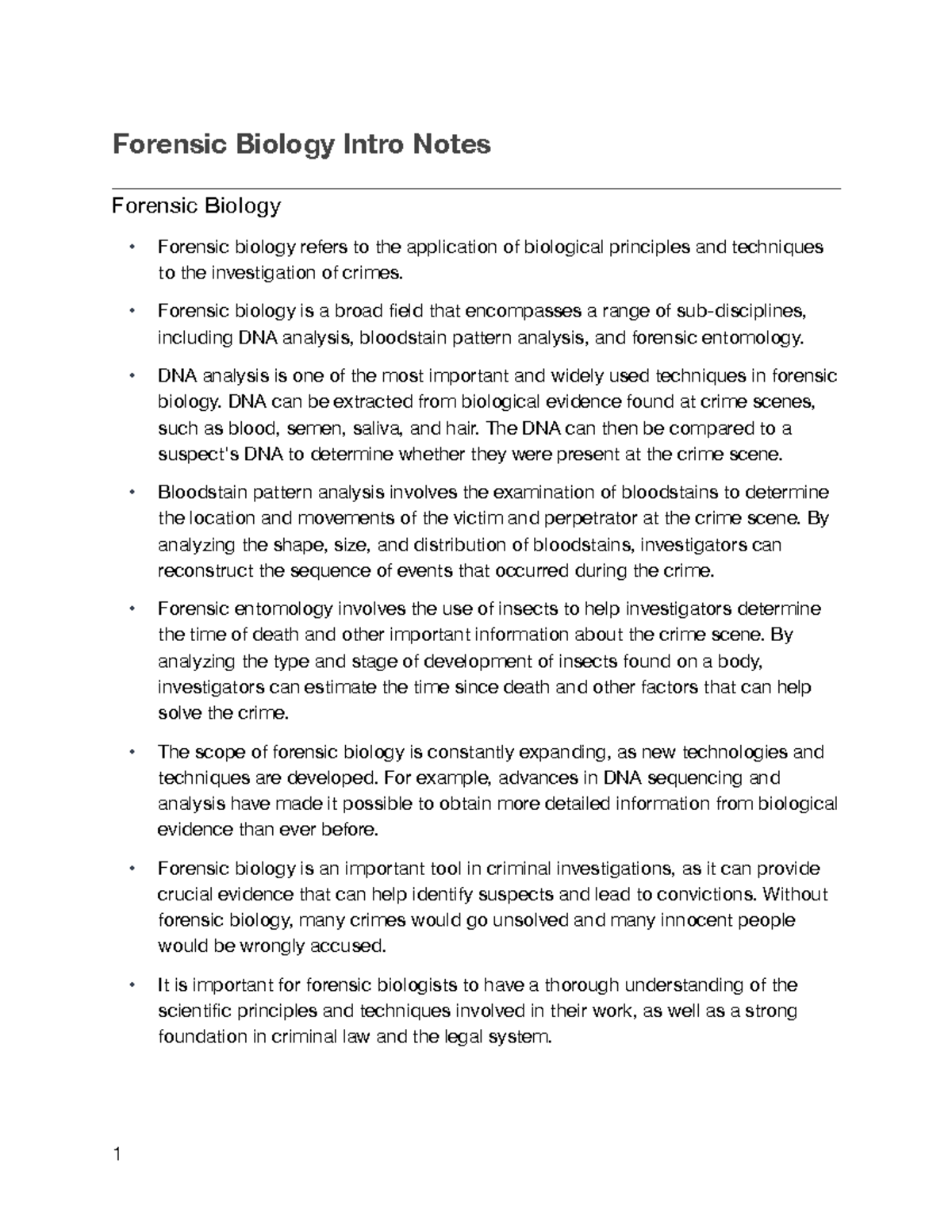 Forensic Biology Intro Notes - Forensic Biology Intro Notes Forensic ...