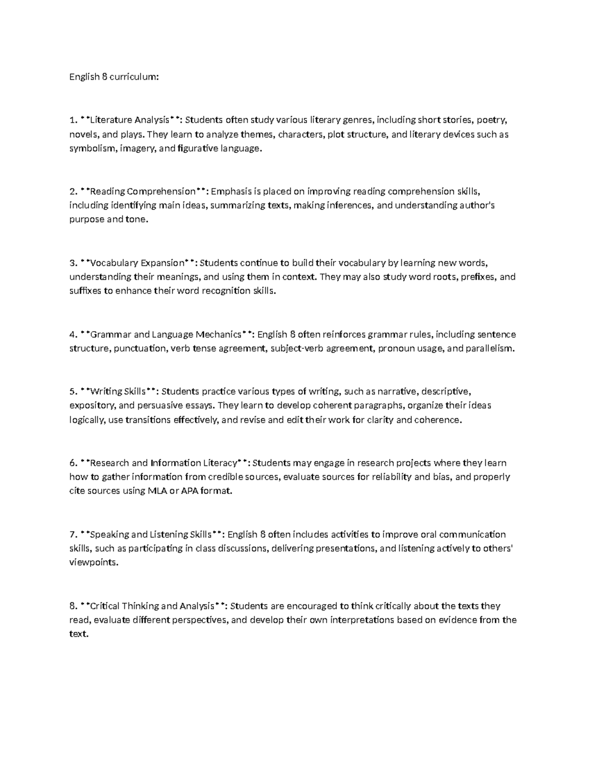 8-1 - notes - English 8 curriculum: Literature Analysis: Students often ...