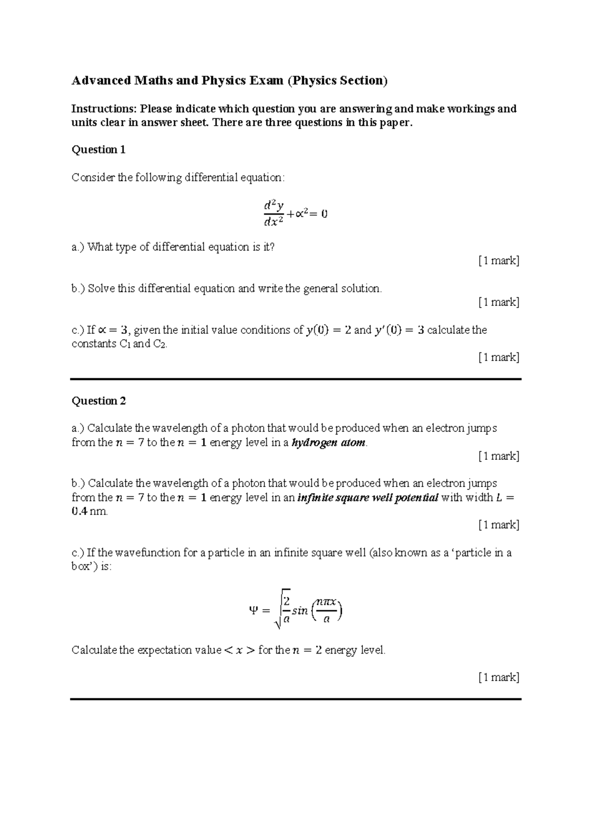 AMP Exam 2021 Questions - Advanced Maths and Physics Exam (Physics ...