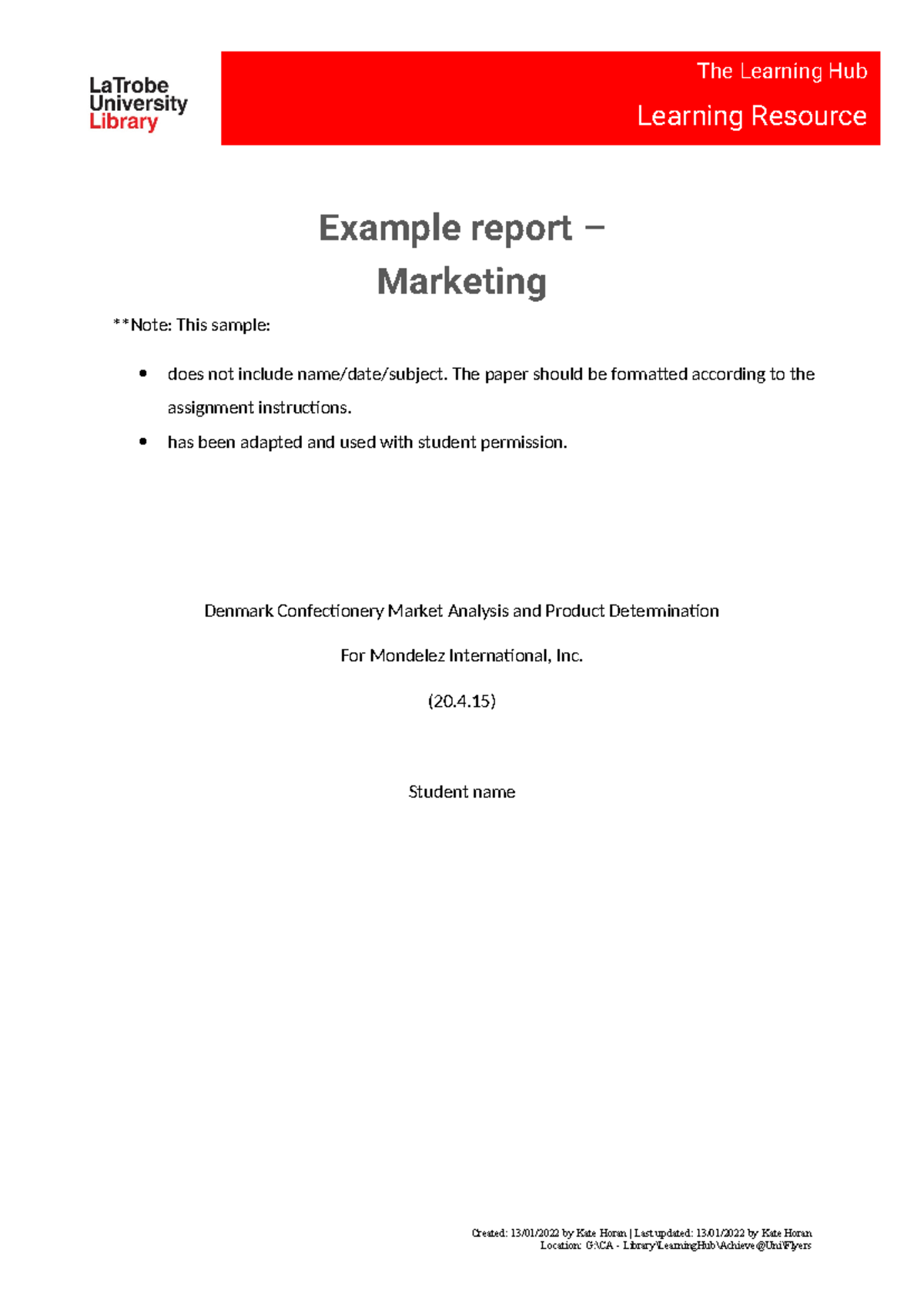 Example report - Marketing - Learning Resource Example report ...