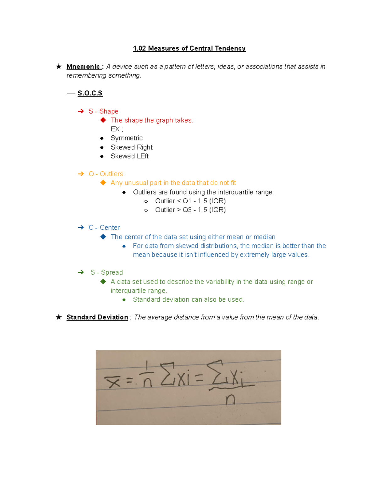 Measures of Central Tendency - —- S.O.C S - Shape The shape the graph ...