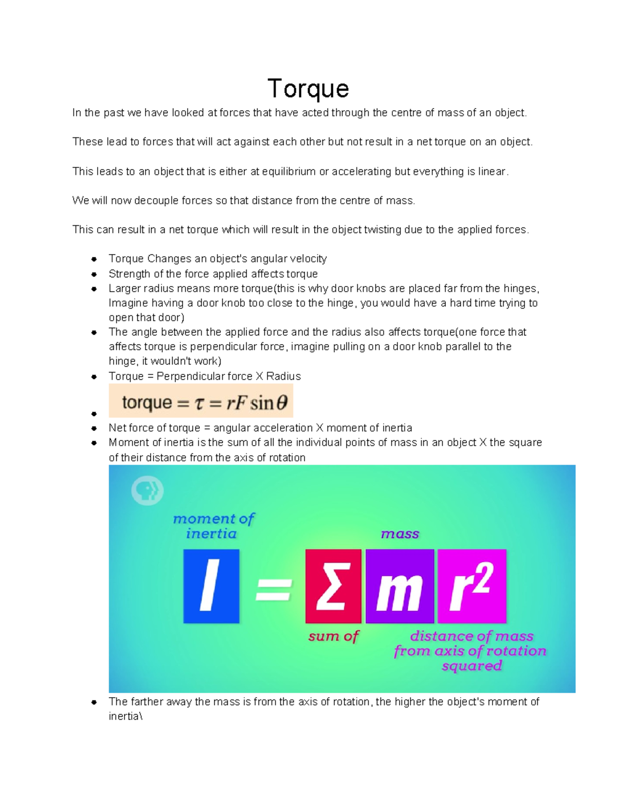 Torque - Torque In the past we have looked at forces that have acted ...