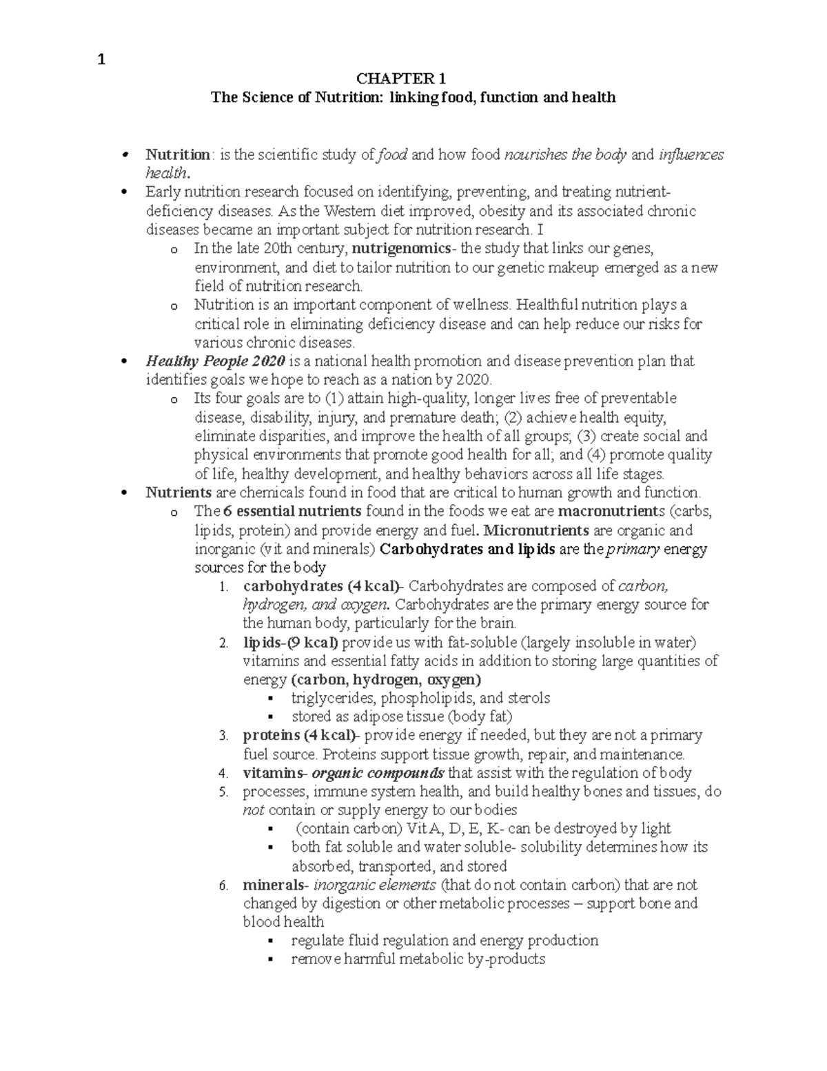 Nutrition:Food Studies 119- Chapter 1 - CHAPTER 1 The Science of ...