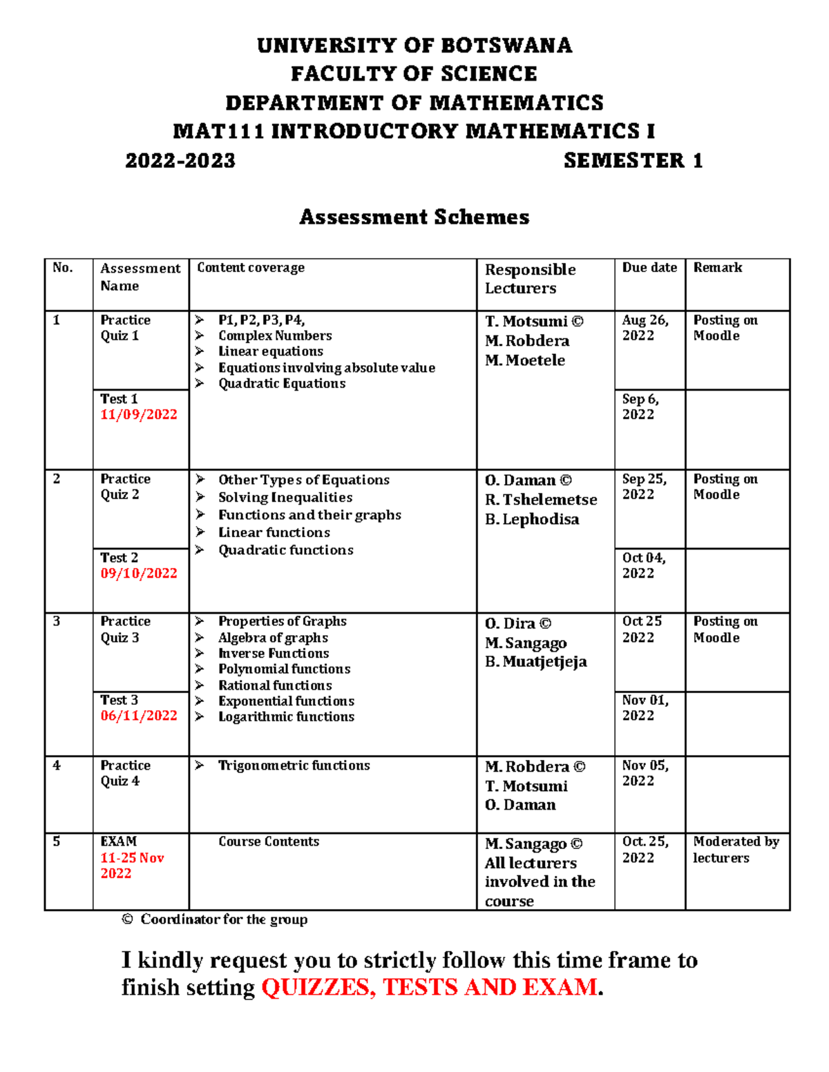 MAT111 - Assessment Scheme - UNIVERSITY OF BOTSWANA FACULTY OF SCIENCE ...