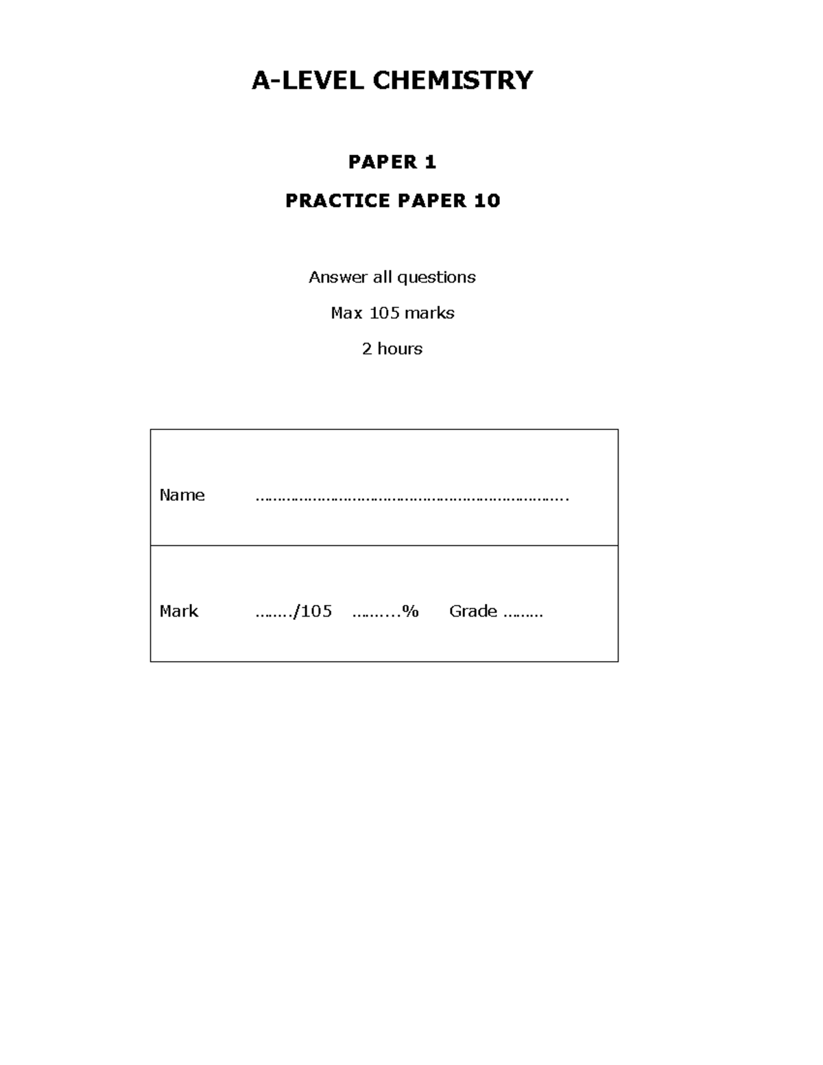 A-level paper 1 pp10 - Chemistry Questions - A-LEVEL CHEMISTRY PAPER 1 ...