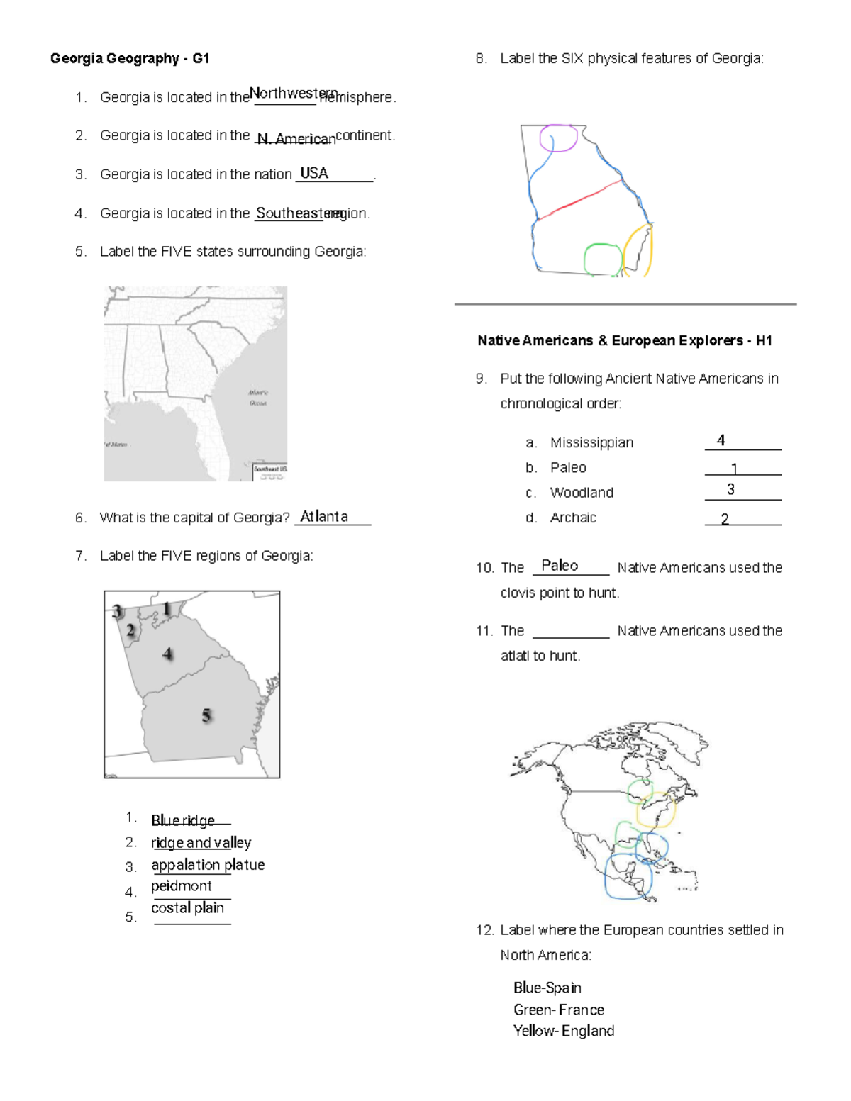 Georgia History Review Packet - Georgia Geography - G Georgia is ...