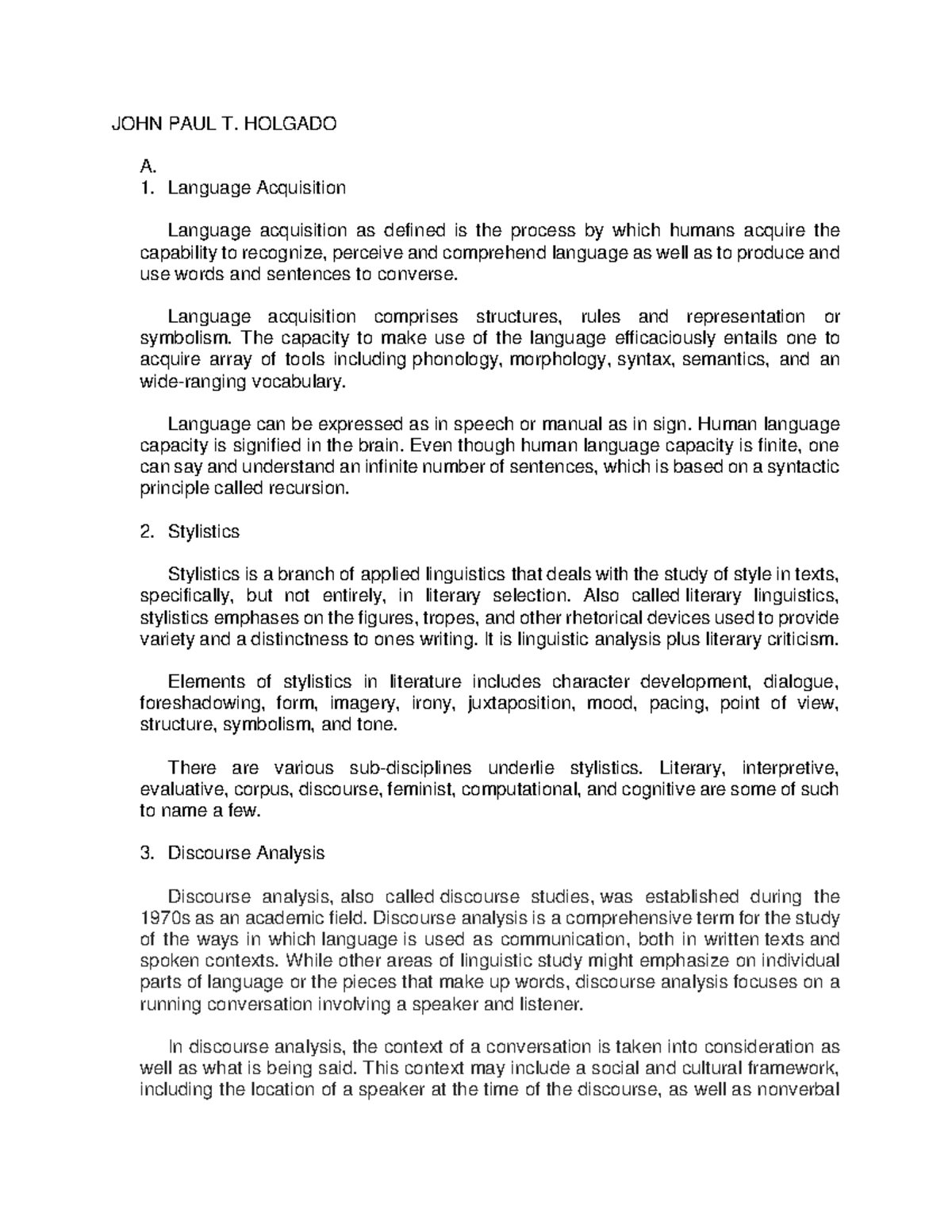 Holgado ( Midterm) - English - JOHN PAUL T. HOLGADO A. Language ...
