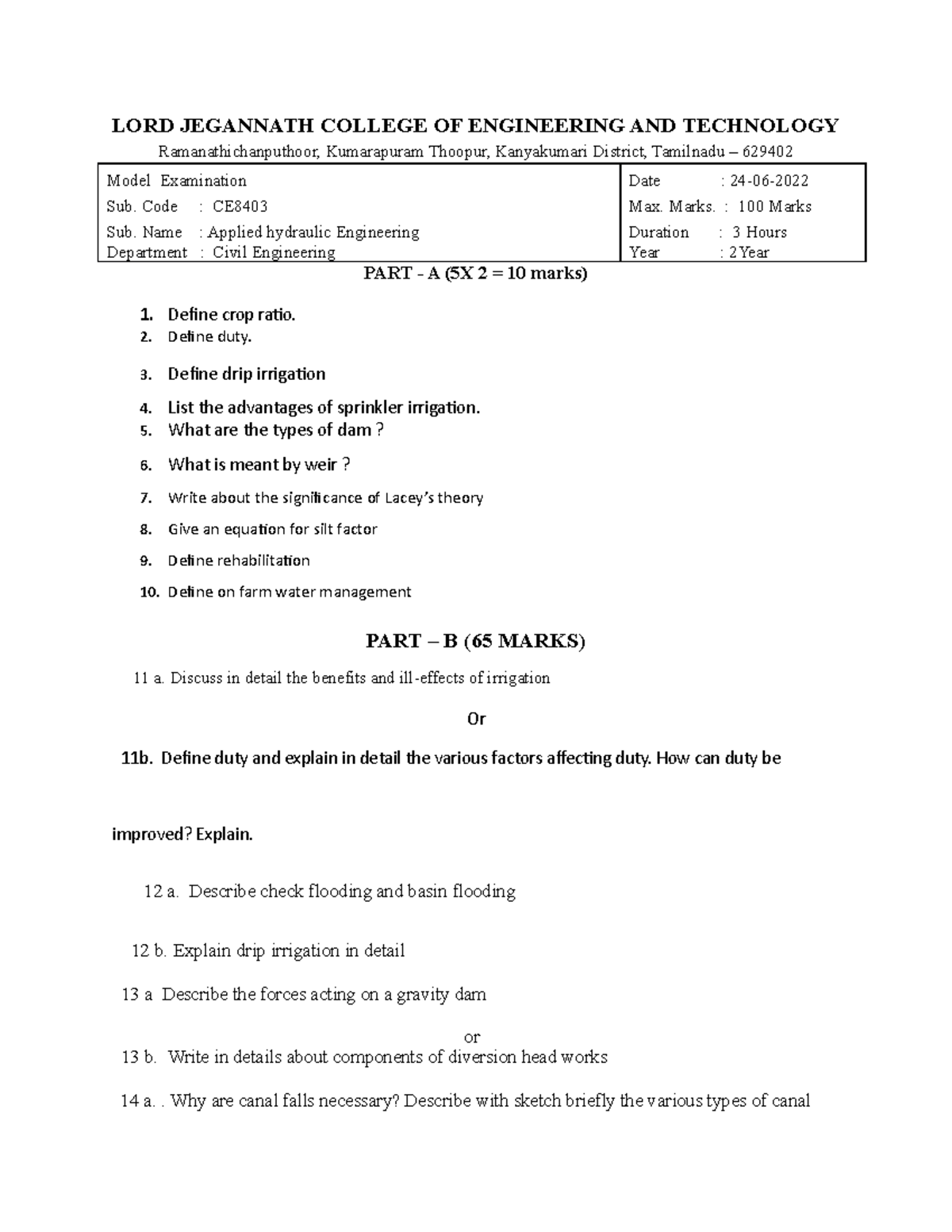 CE 8603 model - Question paper - LORD JEGANNATH COLLEGE OF ENGINEERING ...