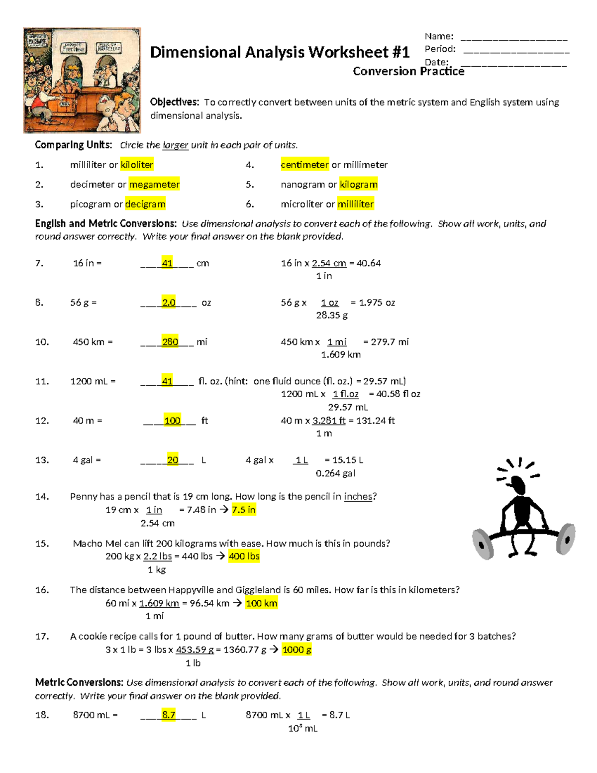 W - easy - Dimensional Analysis Worksheet Conversion Practice ...