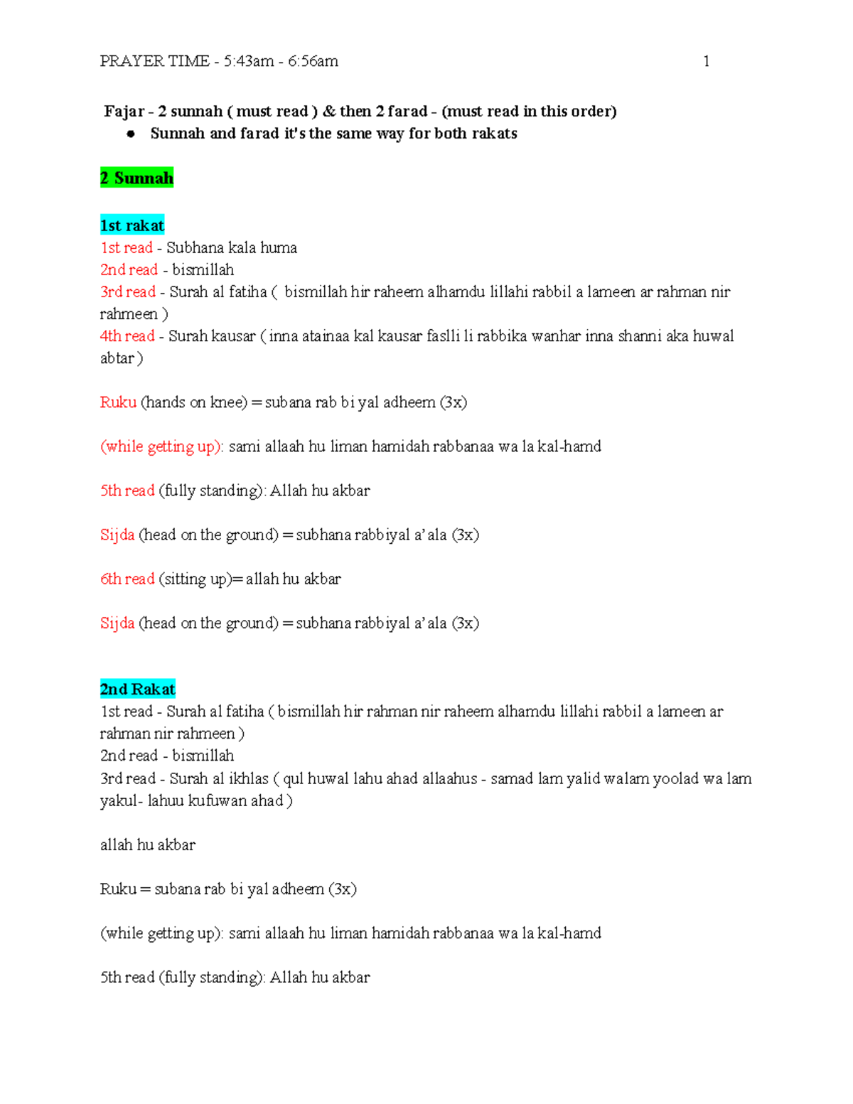 Fajar Prayer - good - Fajar - 2 sunnah ( must read ) & then 2 farad ...