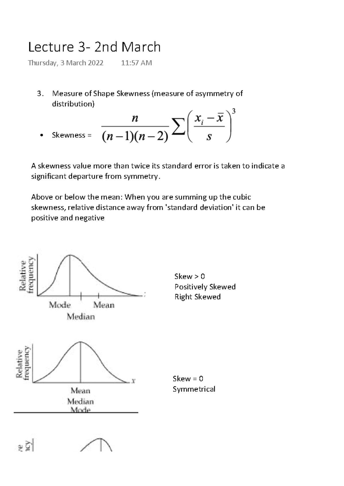 Lecture 3- 2nd March - Measure of Shape Skewness (measure of asymmetry ...