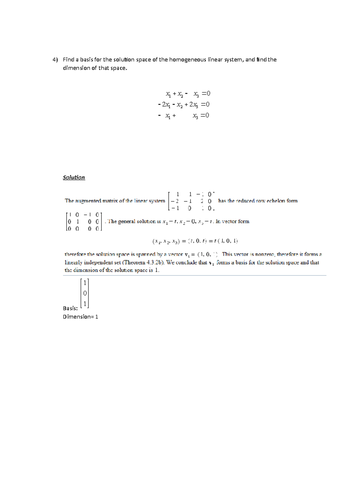 Q4-Q6 with answer - 4) Find a basis for the solution space of the ...
