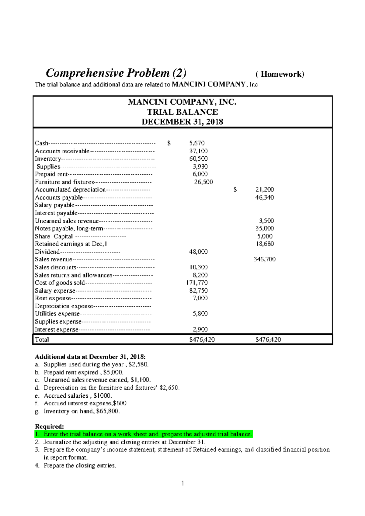 Comprehensive Problem -Assign # 10 -Solution - AAA - Comprehensive ...