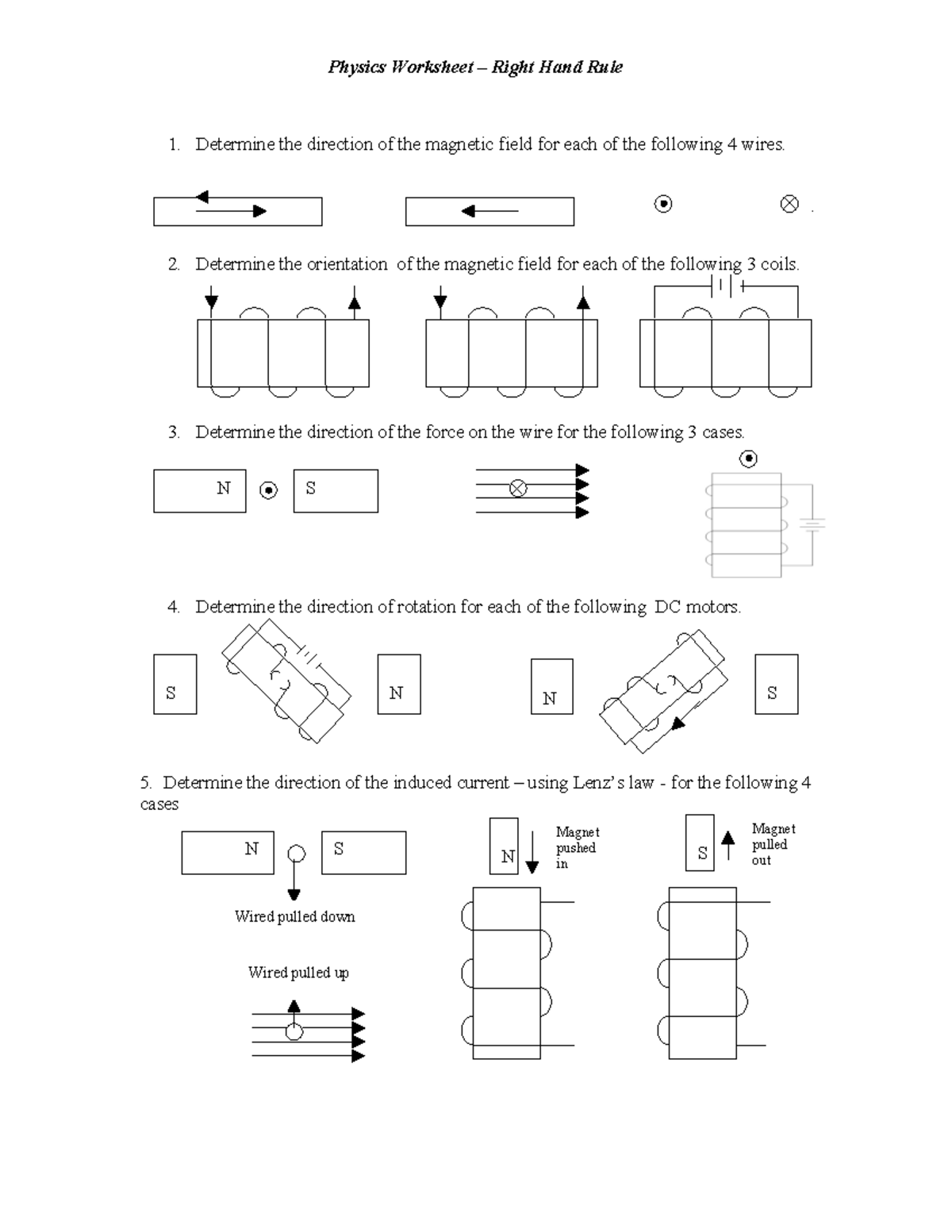 RHR Review Worksheet - Physics Worksheet – Right Hand Rule 1. Determine ...