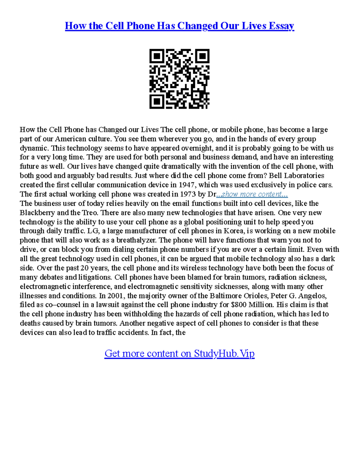 Mobile Phone Essay - How the Cell Phone Has Changed Our Lives Essay How ...