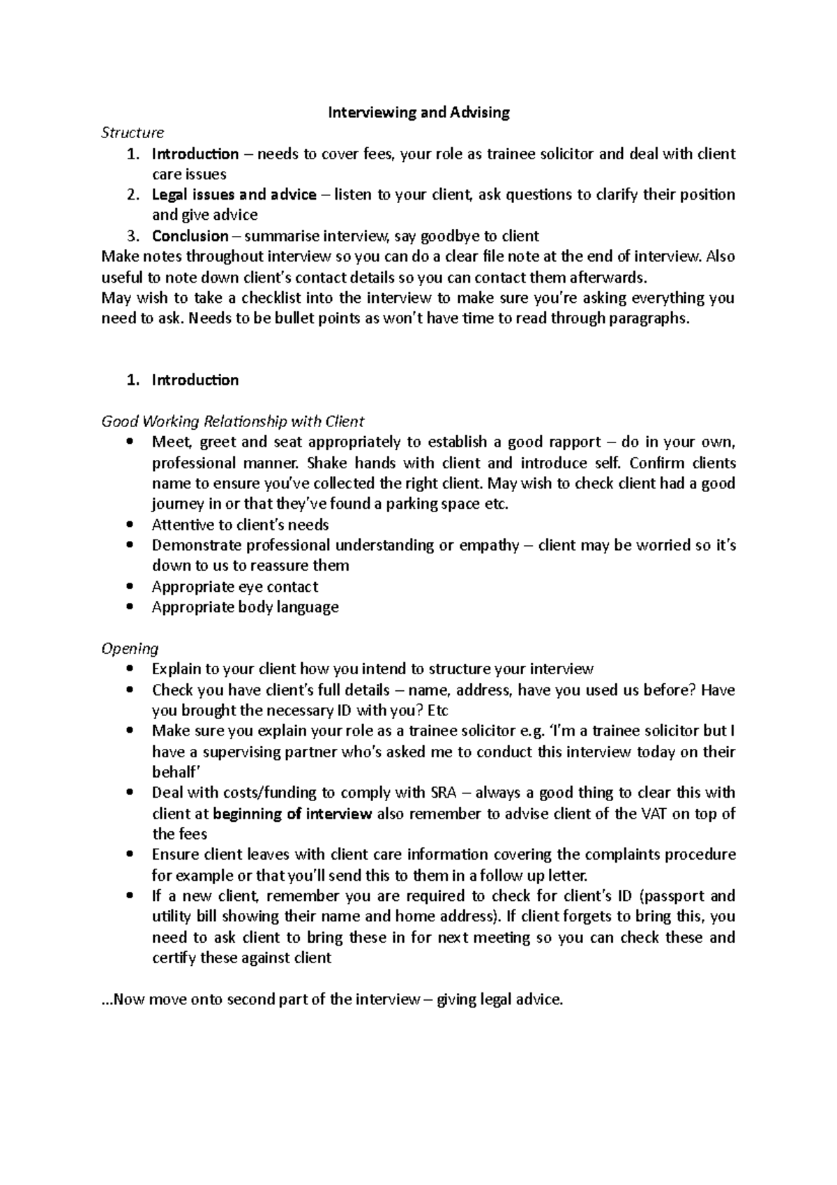 Interviewing and Advising - Interviewing and Advising Structure ...