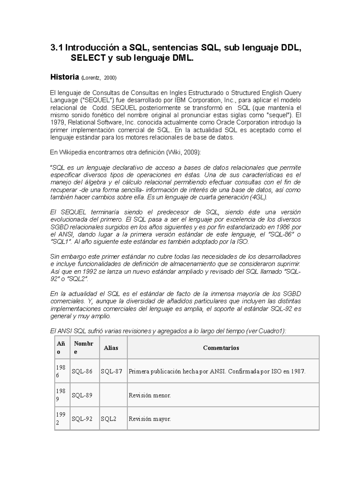 BD1 Apuntes Parcial 2 - 3 Introducción a SQL, sentencias SQL, sub ...