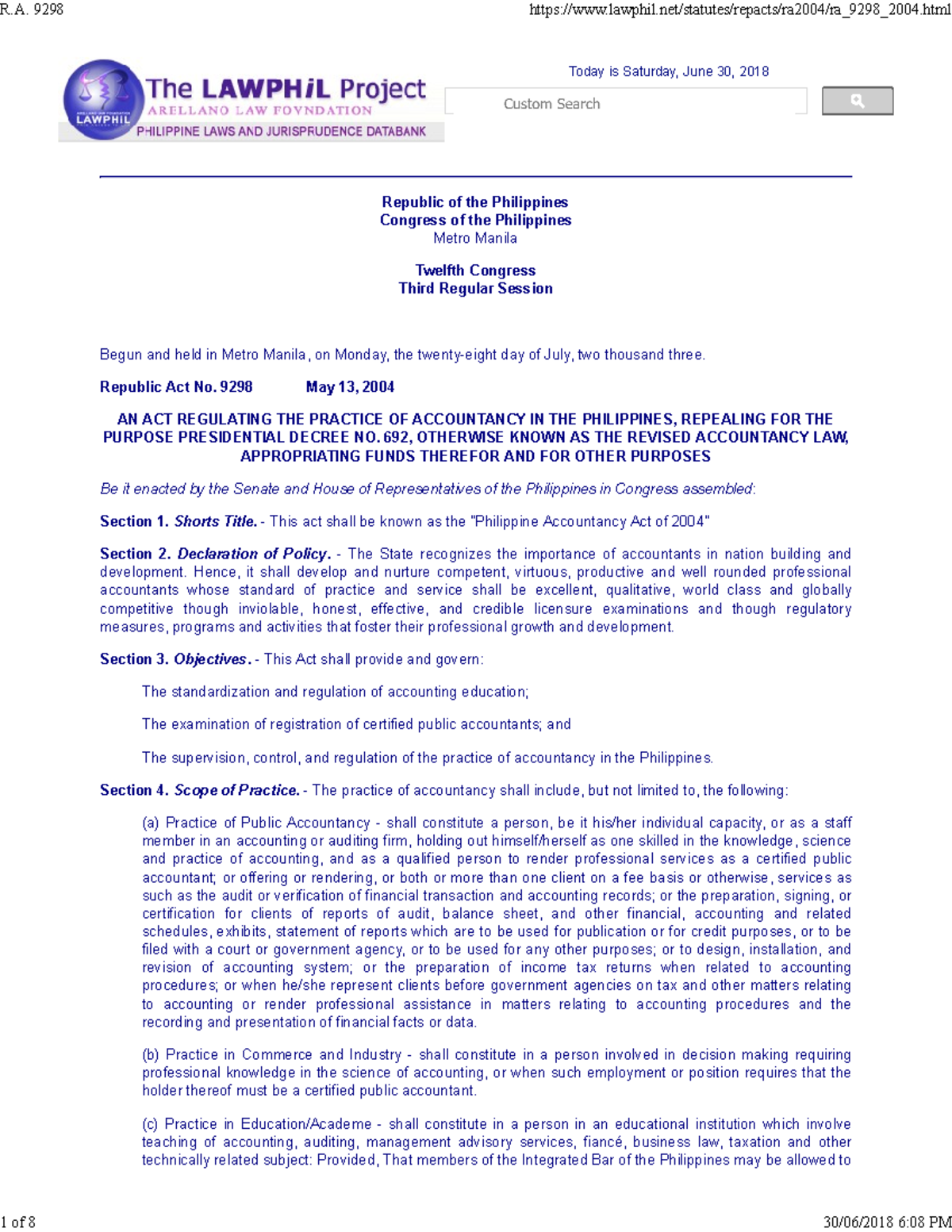 RA 9298 Philippine Accountancy Act of 2004 - Today is Saturday, June 30 ...