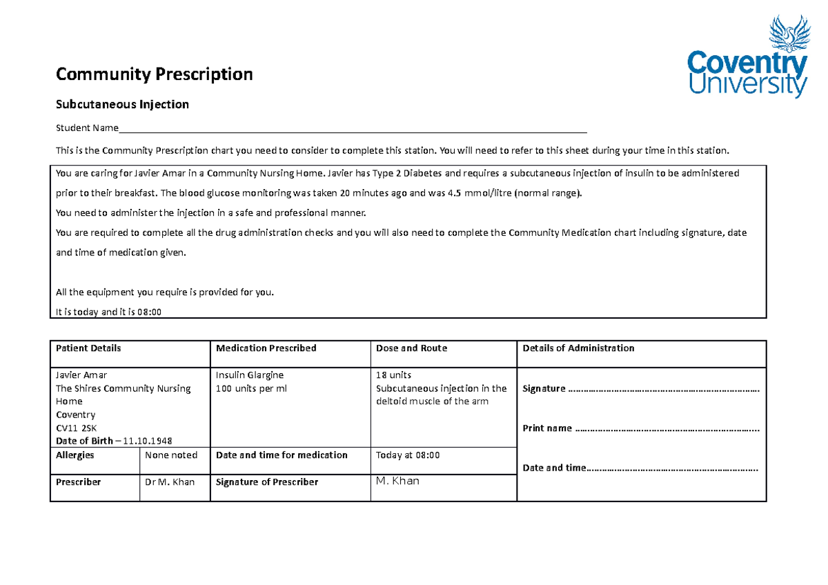 Subcut Community Prescription - Community Prescription Subcutaneous ...