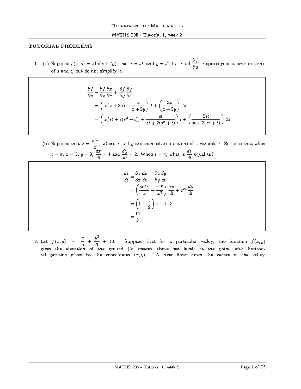 208 tut 1 sols - Tutorial questions and solutions for 2023 Sem 1 - Department of Mathematics ...