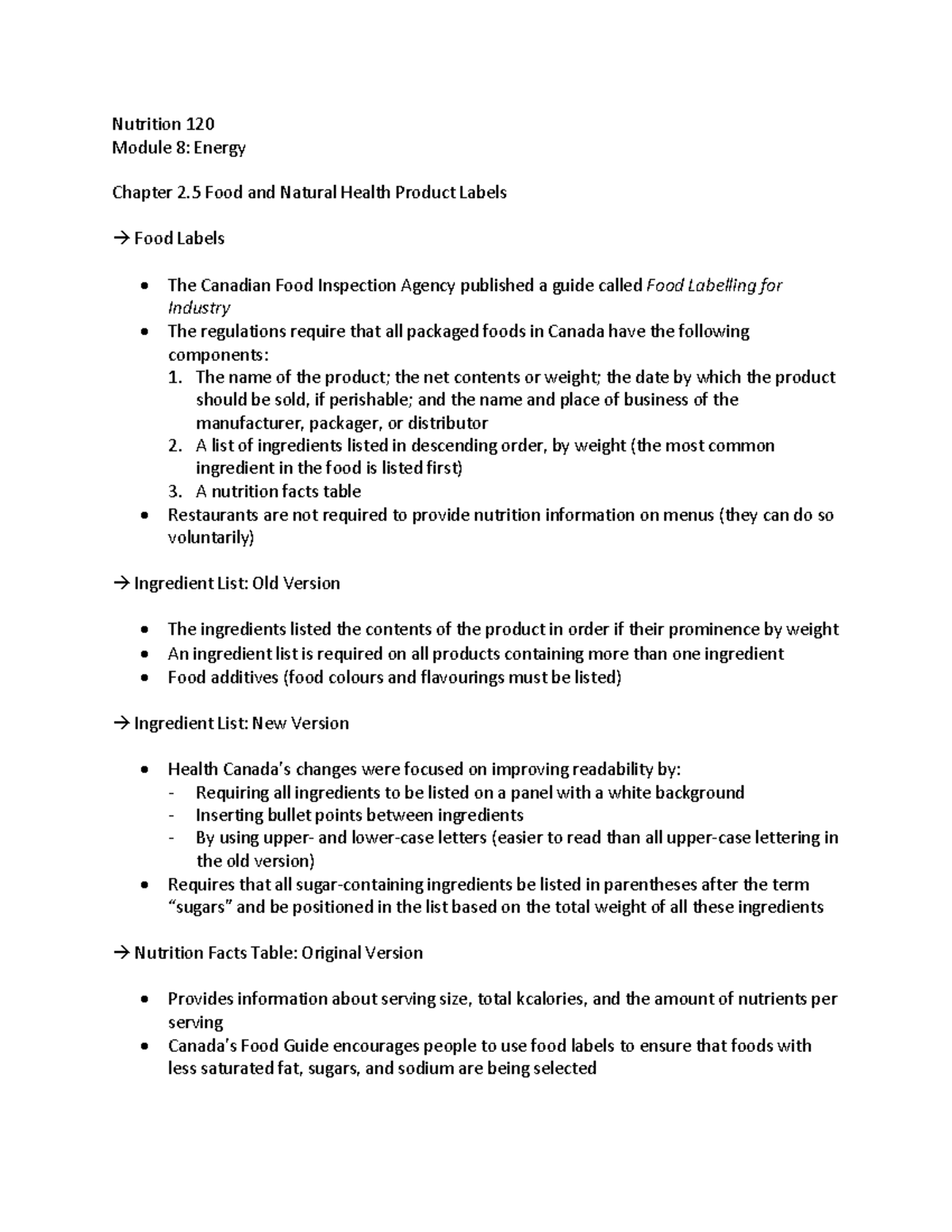 Nutrition 120 Module 8 Textbook Notes - Nutrition 120 Module 8: Energy ...