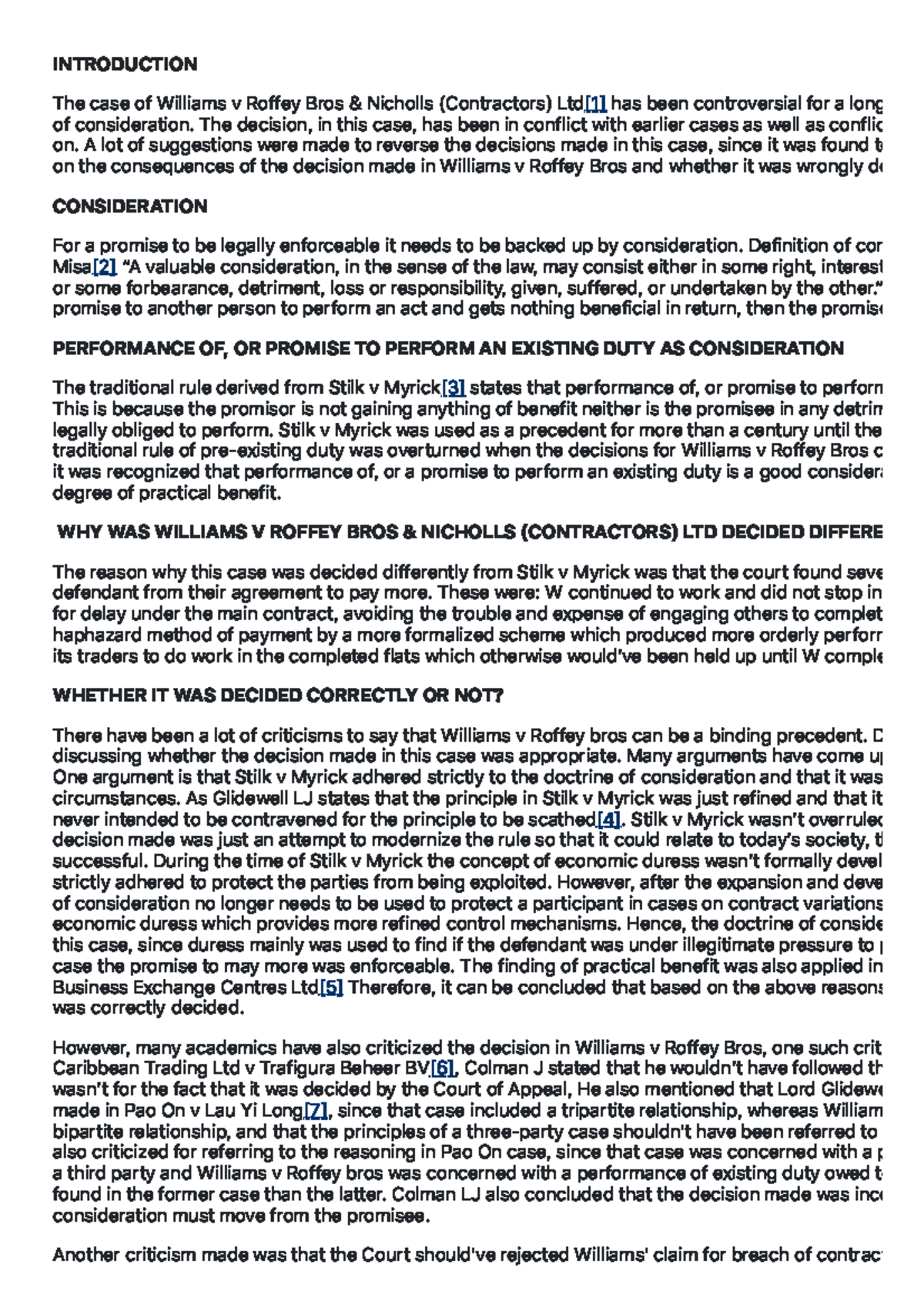 Consequences of the Williams v Roffey Bros Case - INTRODUCTION The case ...