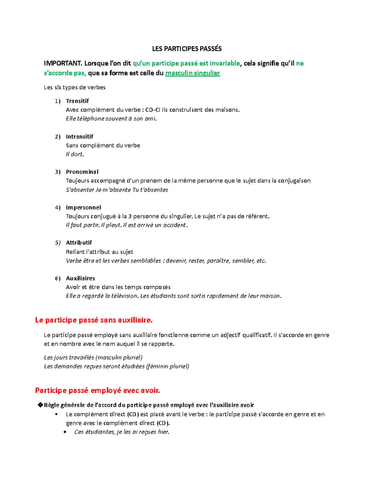 Accord Participes Passé - FRA1985_G - UdeM - Studocu