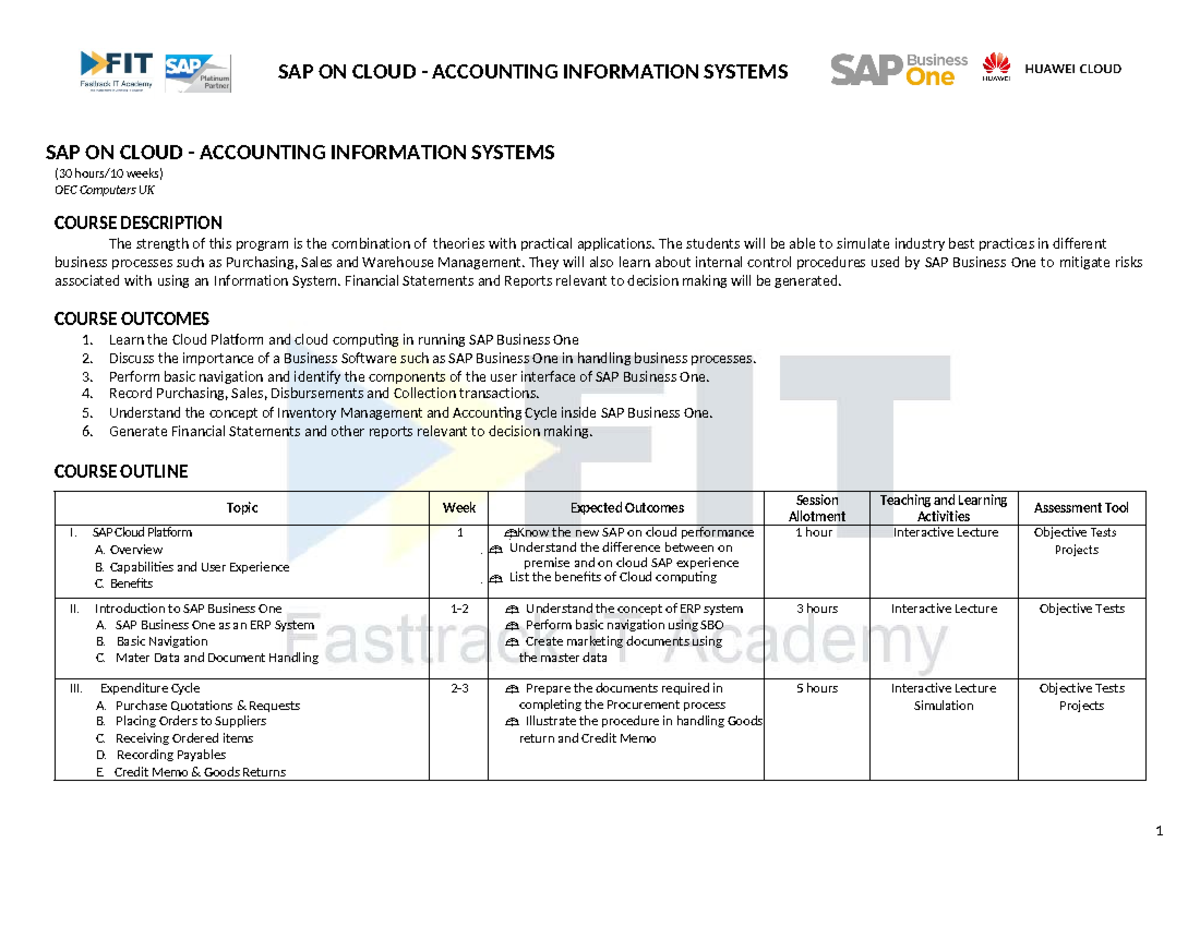SAP on Cloud AIS Outline - SAP ON CLOUD - ACCOUNTING INFORMATION ...
