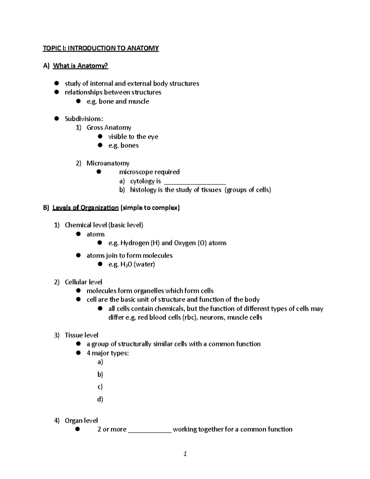 1 - Topic I - Introduction TO Anatomy - TOPIC I: INTRODUCTION TO ...