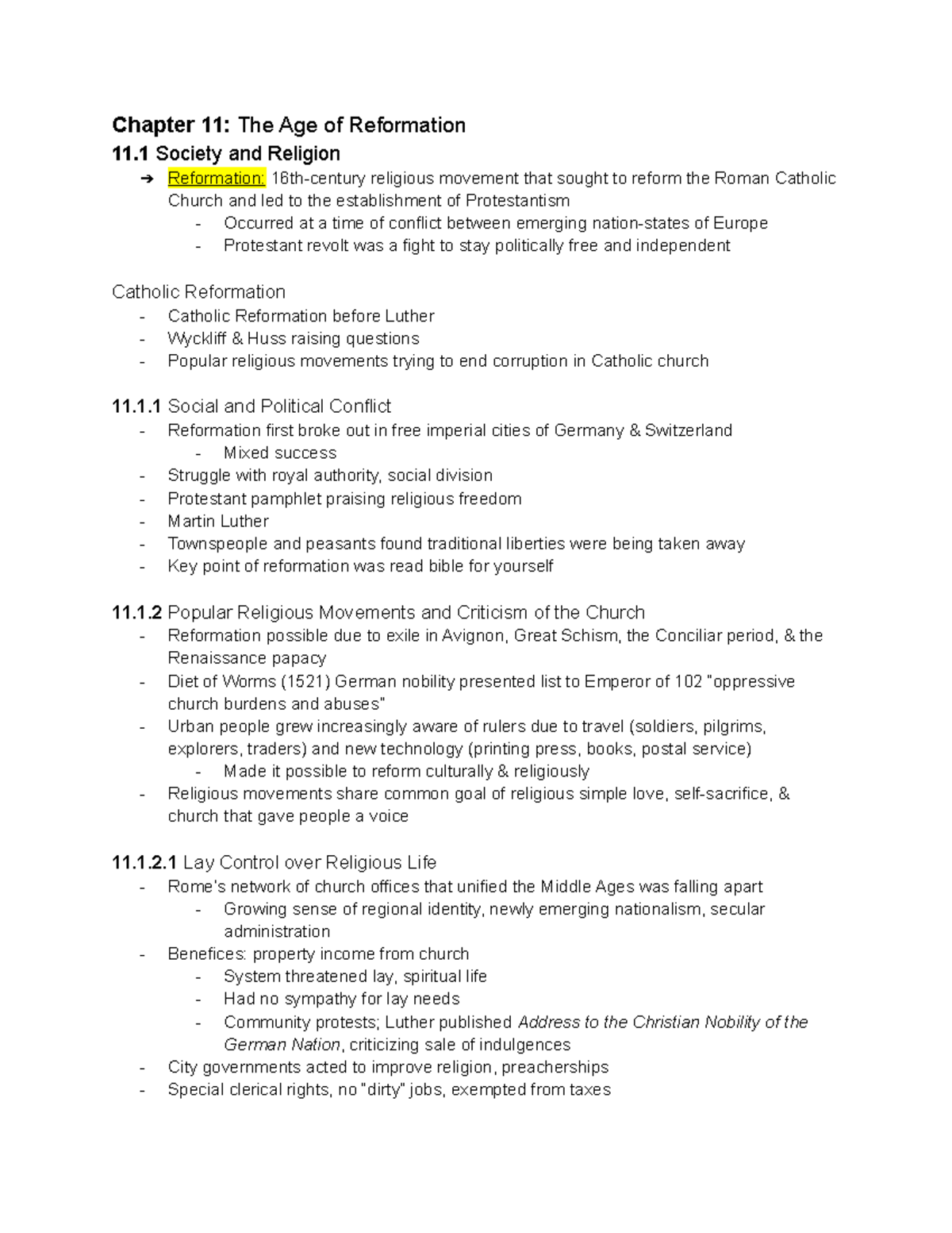 Chapter 11 - Reformation - Chapter 11: The Age of Reformation 11 ...