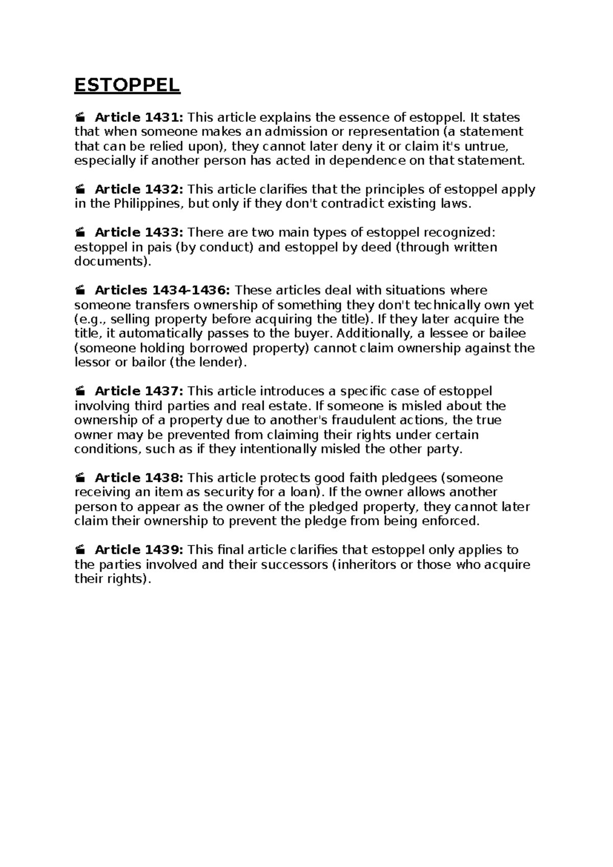 Estoppel - ESTOPPEL Article 1431: This article explains the essence of ...