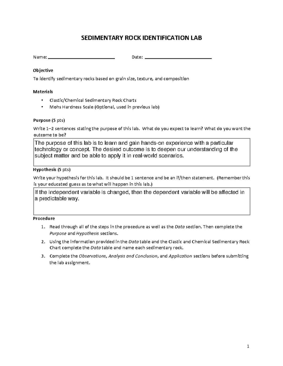 - wwwwwwwww - SEDIMENTARY ROCK IDENTIFICATION LAB Name: Date: Objective ...