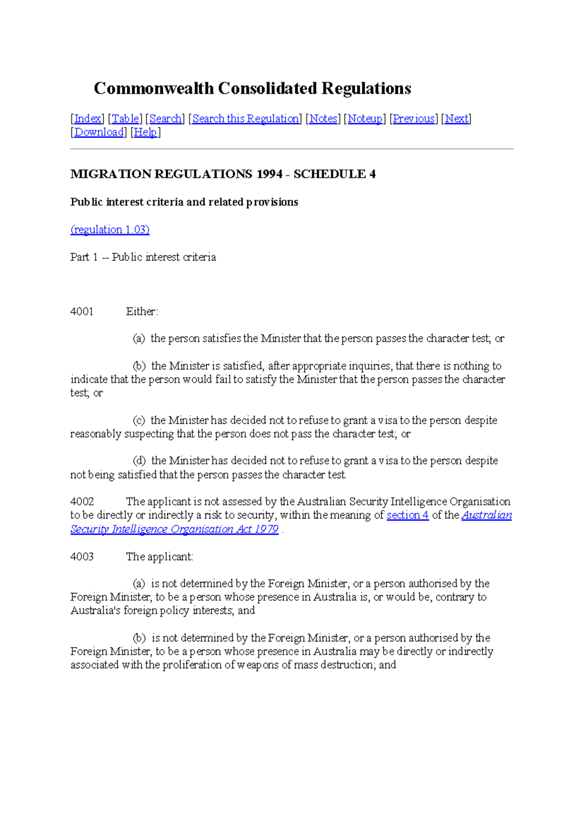 Migration Regulations 1994 - Schedule 4 Public interest criteria and ...