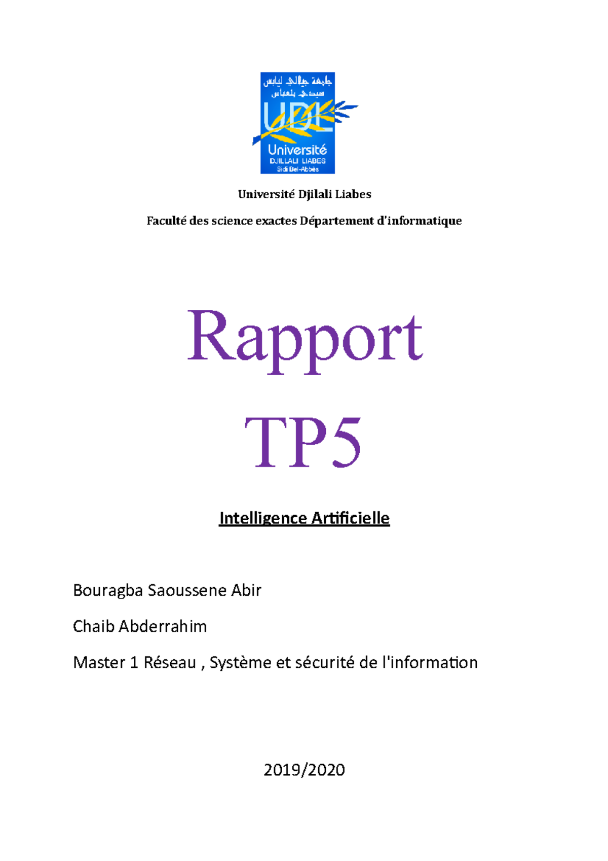 Rapport TP 5 i - TP5 sol - Université Djilali Liabes Faculté des ...