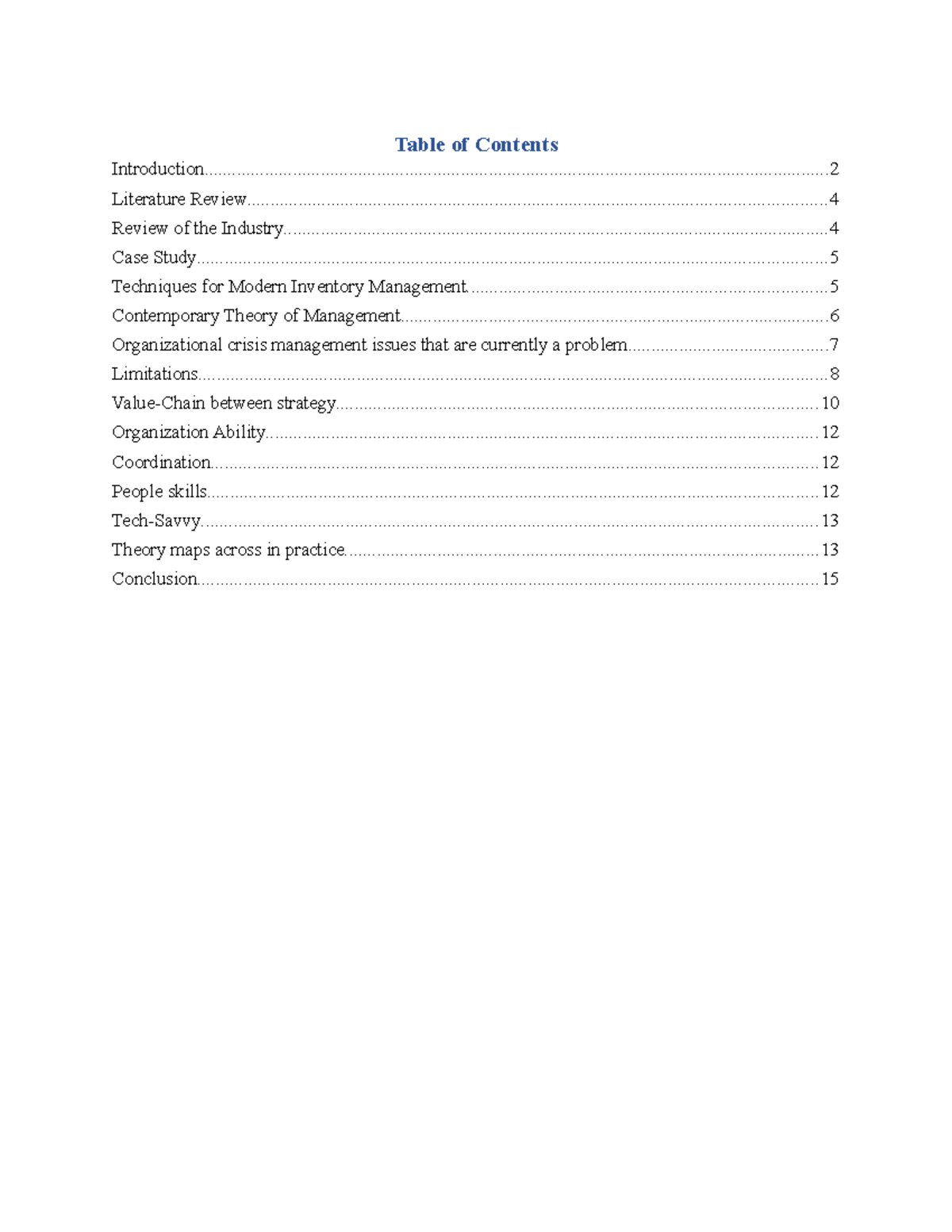 MBA Assignment Strategic Operation Management - Table of Contents - Studocu