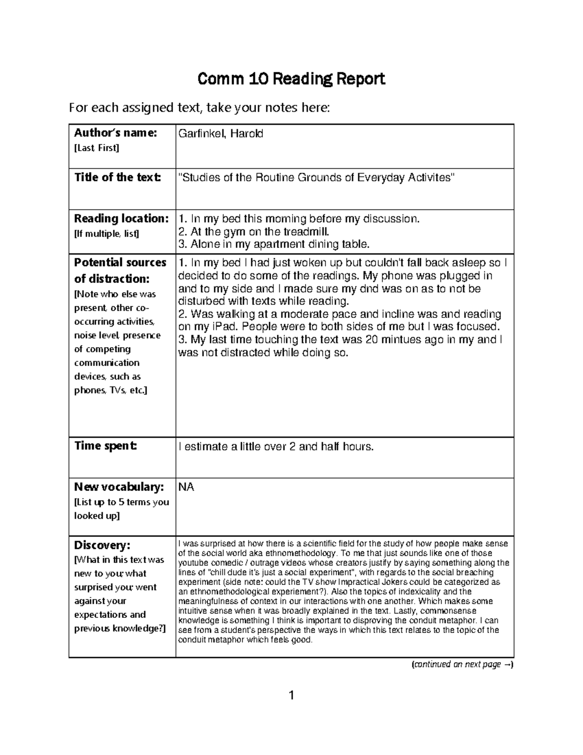 Comm 10 Reading Report 4 - 1 Comm 10 Reading Report For each assigned ...