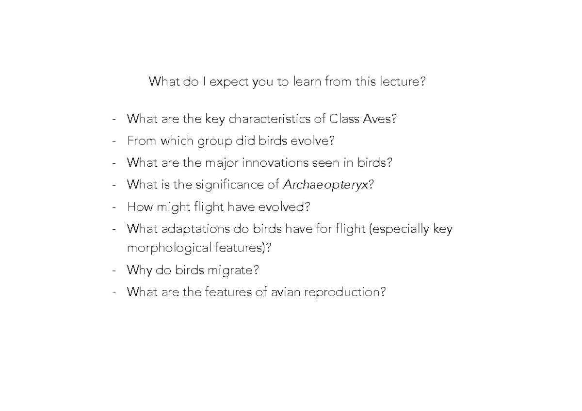 6-birds notes - birds - What do I expect you to learn from this lecture ...