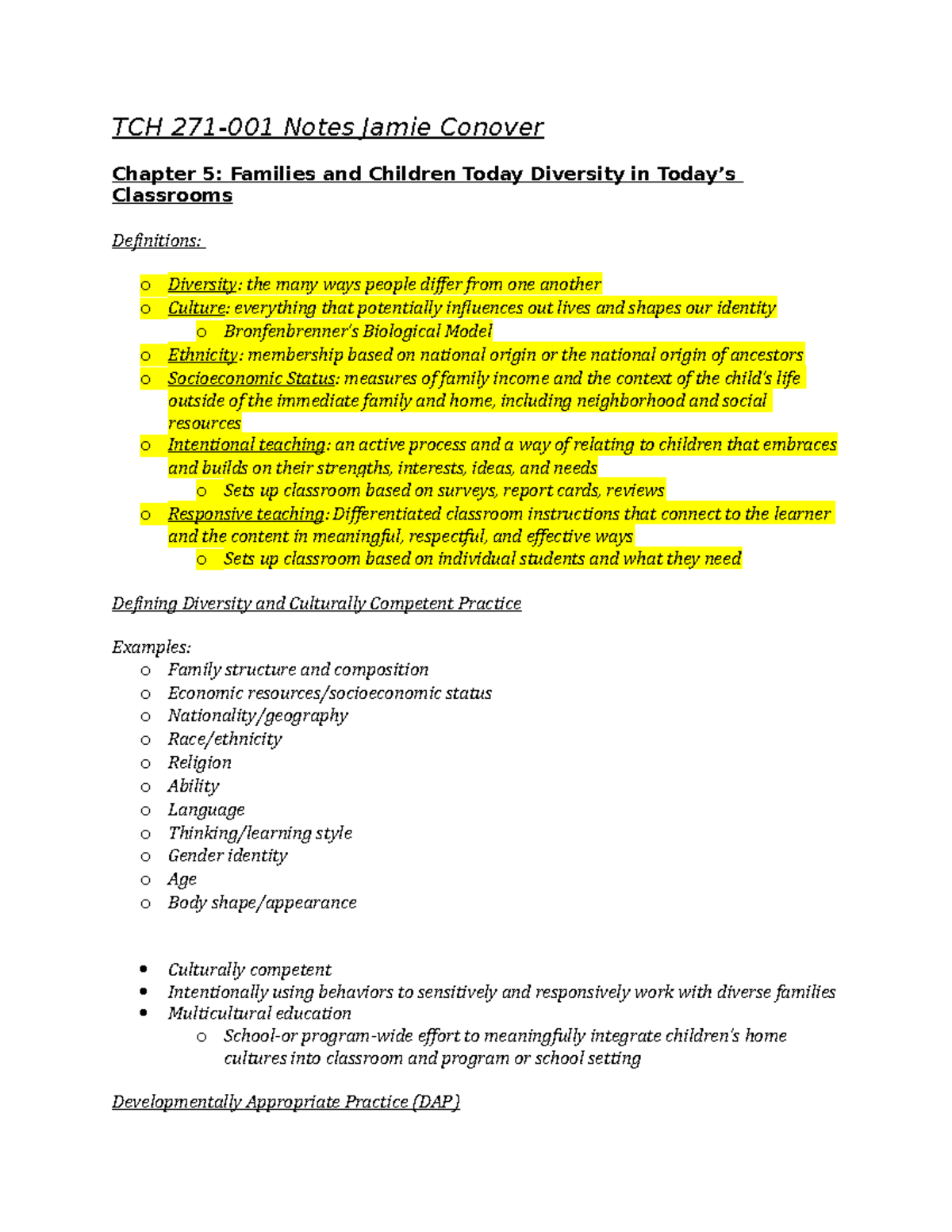 TCH 273 Notes - TCH 271-001 Notes Jamie Conover Chapter 5: Families and ...