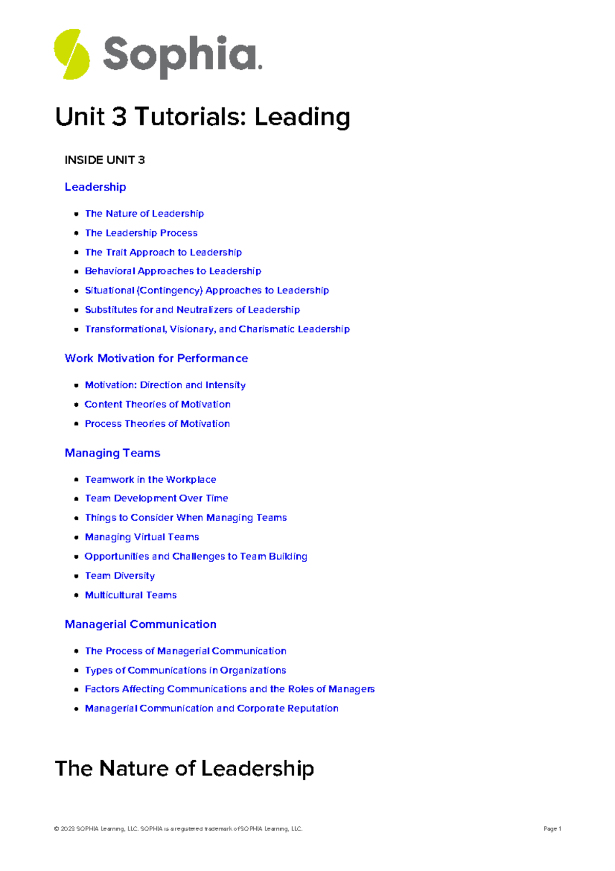 Unit 3 tutorials leading - Unit 3 Tutorials: Leading INSIDE UNIT 3 Leadership The Nature of ...