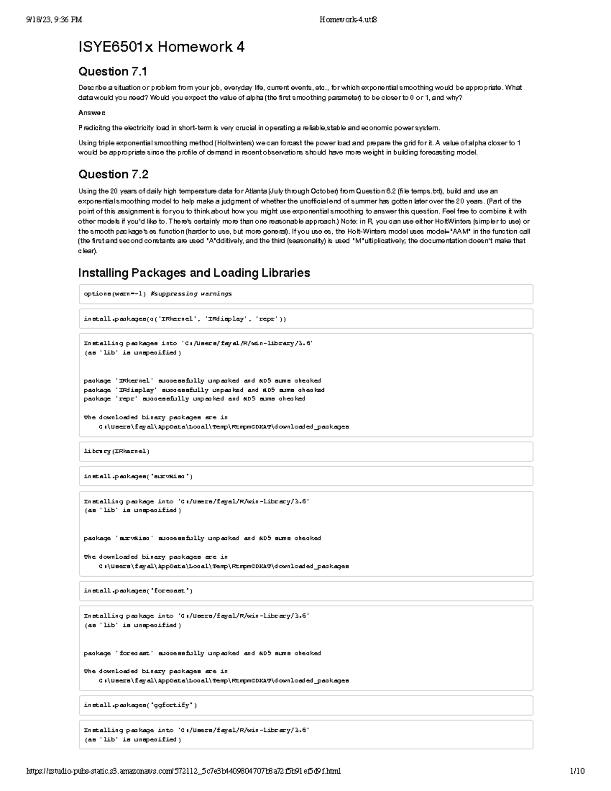 ISYE6501 HW4 - HW 4 - ISYE6501x Homework 4 Question 7. Describe a situation or problem from your ...