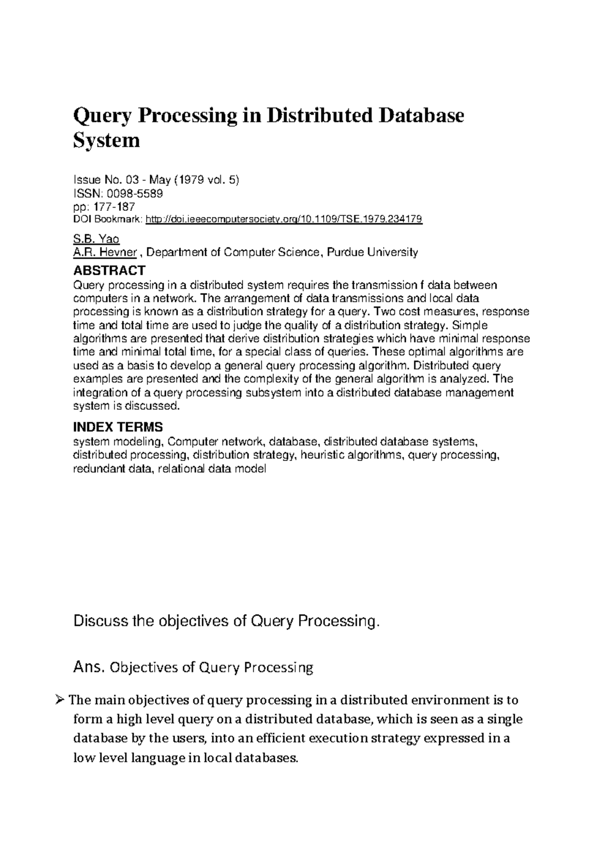 Query proceessing - Nothing - Query Processing in Distributed Database ...