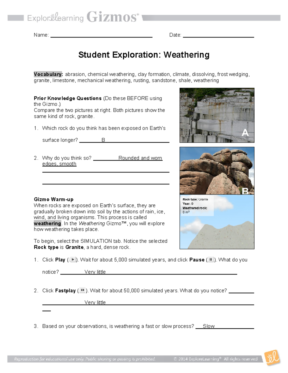 Weathering gizmo sheet with answers - Name: Date: Student Exploration ...