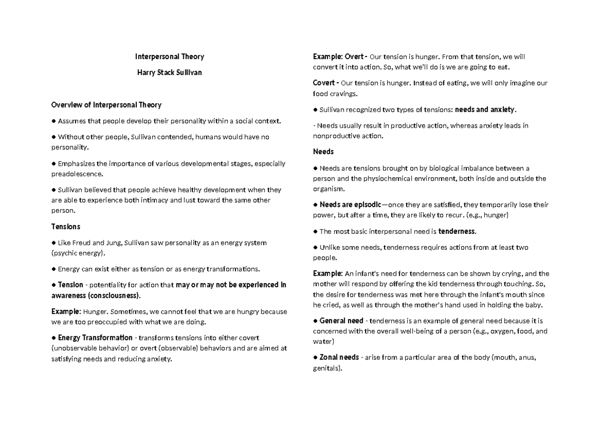 Interpersonal Theory Complete - Copy - Interpersonal Theory Harry Stack ...