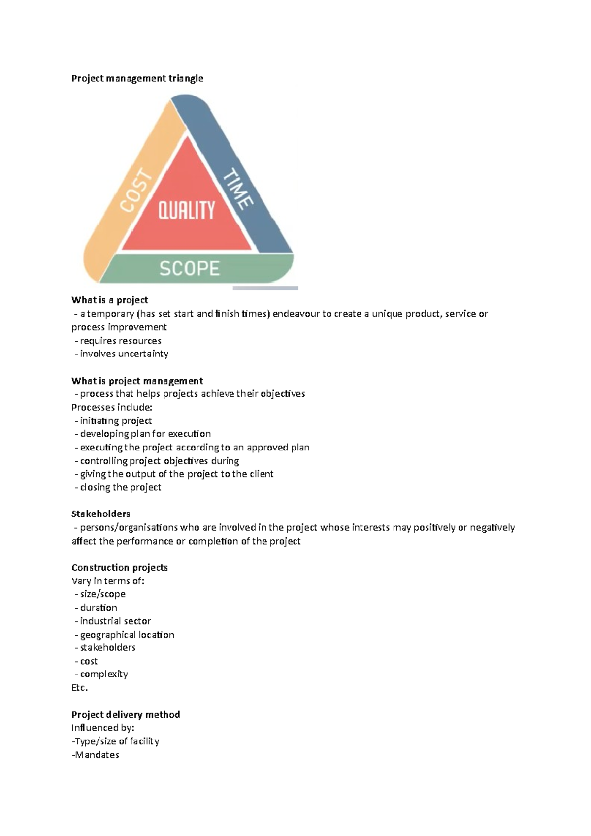Project management triangle - Project delivery method Influenced by ...