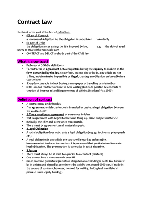 Contract law cases - case summaries - Contract law cases Formation of ...
