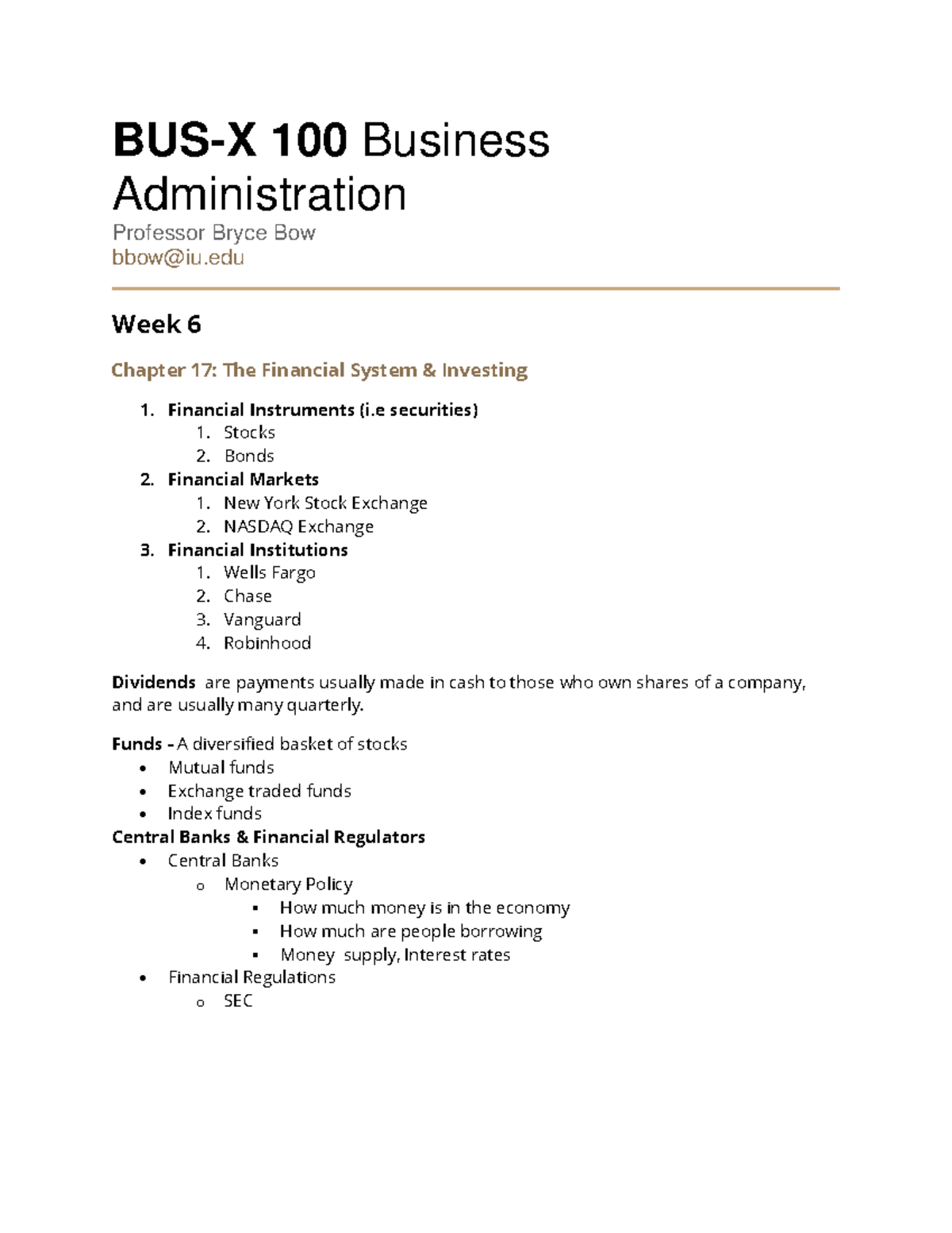 BUS-X 100 Week 6 - BUS-X 100 Week 6 Lecture Notes - BUS-X 100 Business ...