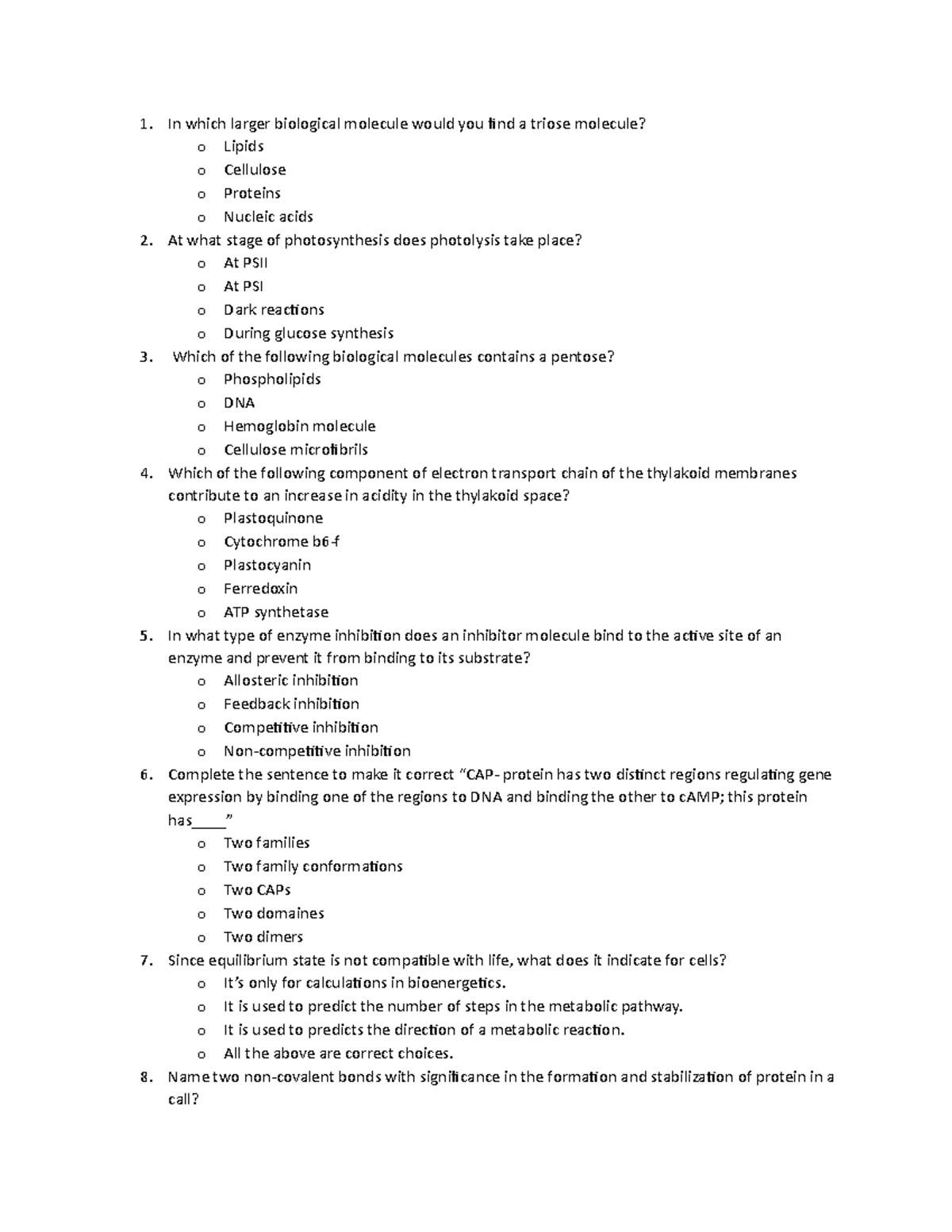 Biology 2 - list of practice questions of bioenergetics and metabolisms ...