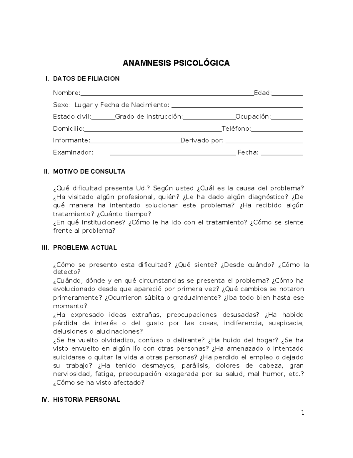 S2 s3 Material complementario Anamnesis - ANAMNESIS PSICOLÓGICA I ...