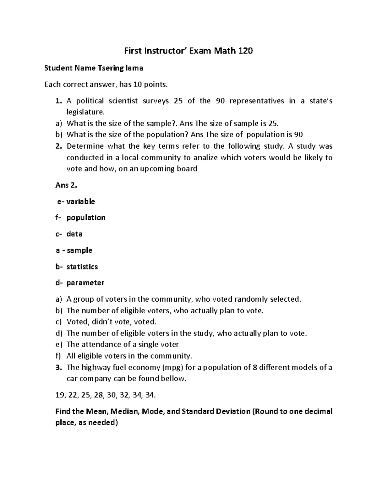 First Instructor exam math 120 - First Instructor9 Exam Math 120 ...