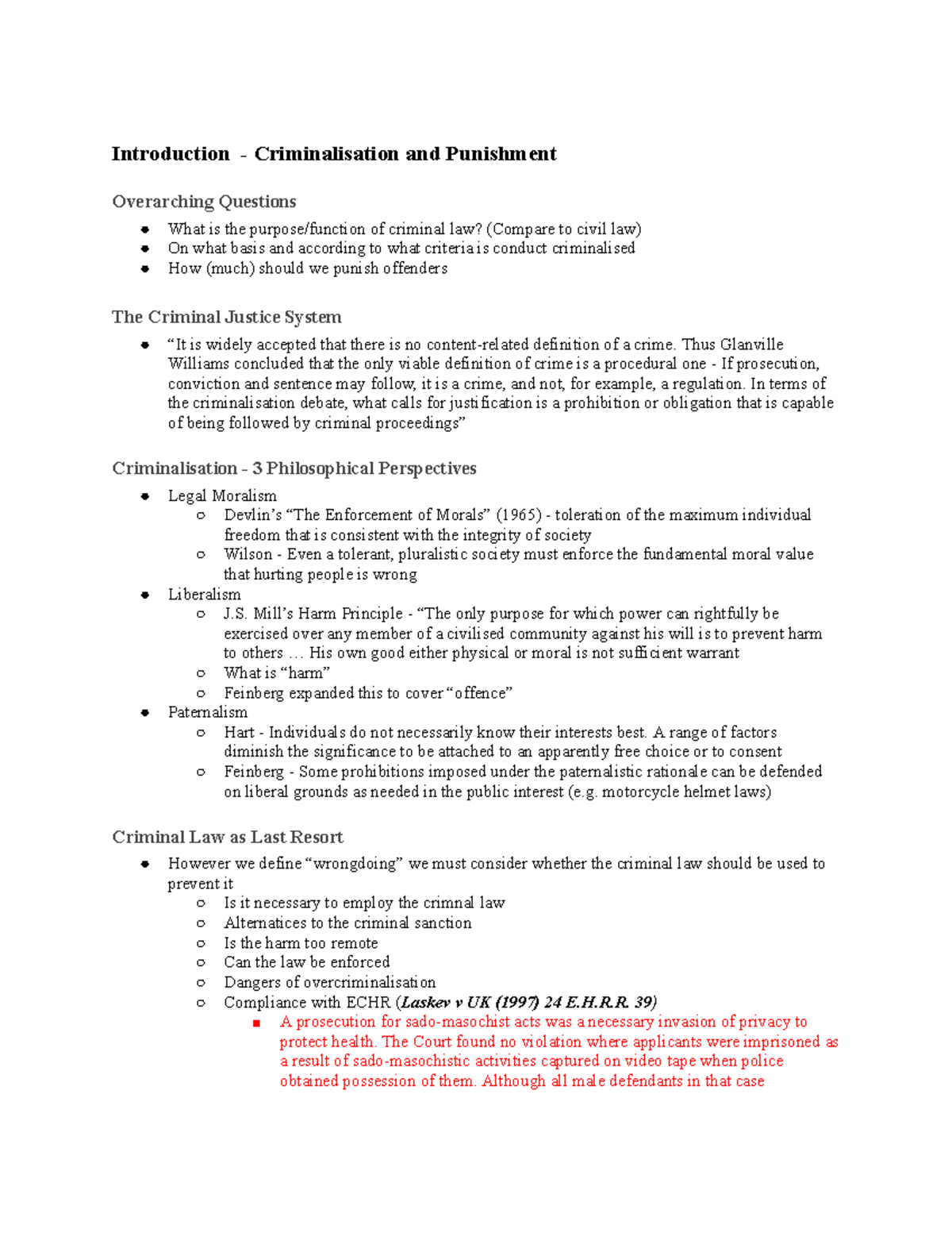 Criminal - Lectures - Semester 1 - Introduction - Criminalisation and ...